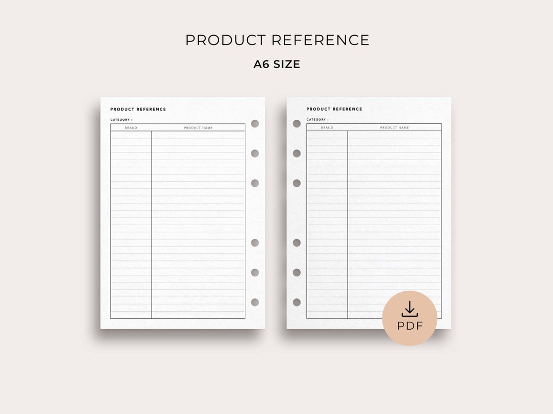 Product Reference List, A6 Size Printable Home and Kitchen Organization ...