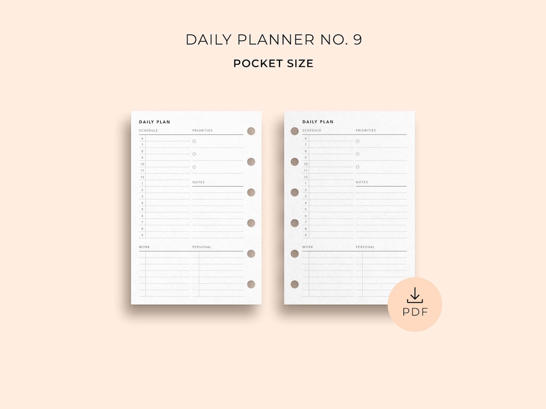 Daily Planner No. 9, Pocket Size Printable Day Planner, Work Planner ...