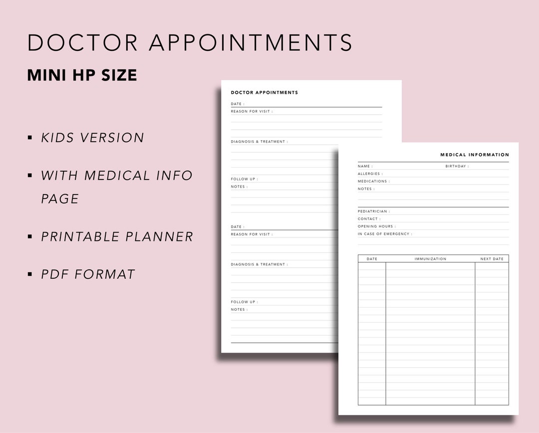 Mini HP Doctor Appointment Log and Tracker for Kids Printable - Etsy