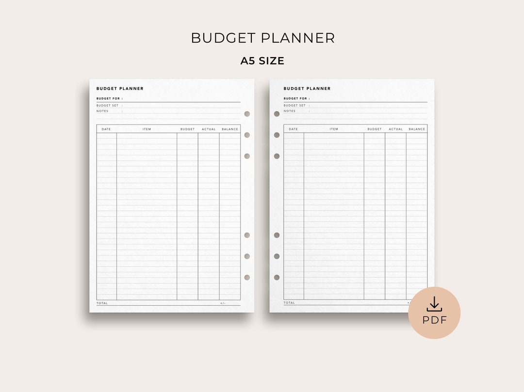 Printable Budget Planner, A5 Size Minimal Budgeting Template, Finance ...