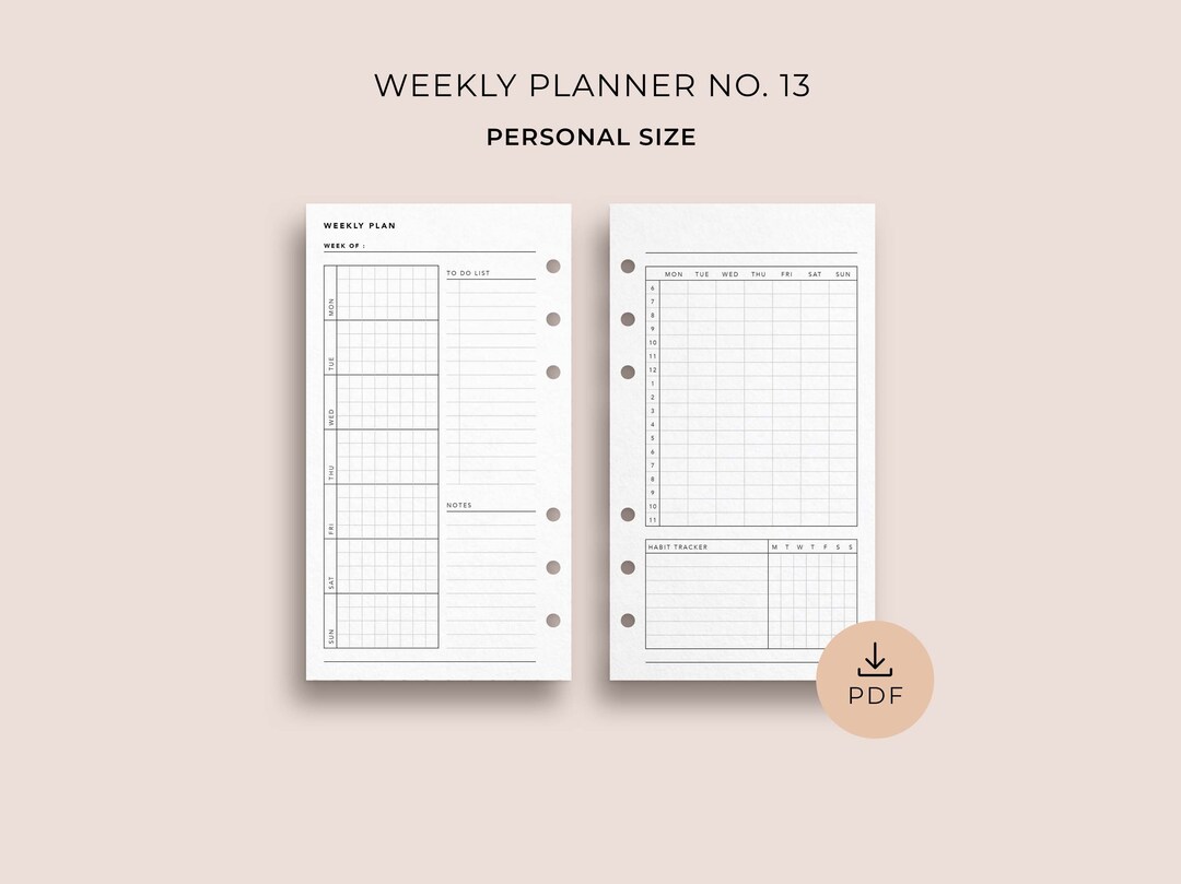 Weekly Planner No. 13, Personal Size Printable Weekly Organizer, Week ...