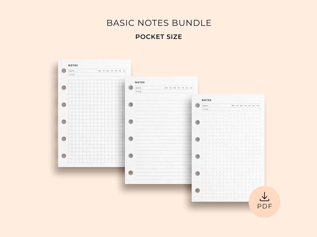 Basic Notes Bundle, Pocket Size Printable Note Taking Template, Dotted ...