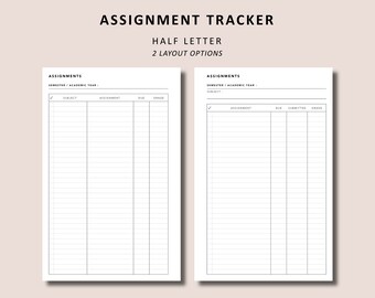 Half Letter Assignment Planner & Tracker Printable - Etsy