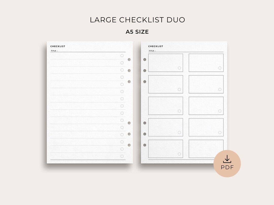 Large Checklist Duo, A5 Size Printable Checklist Template, To-do List ...