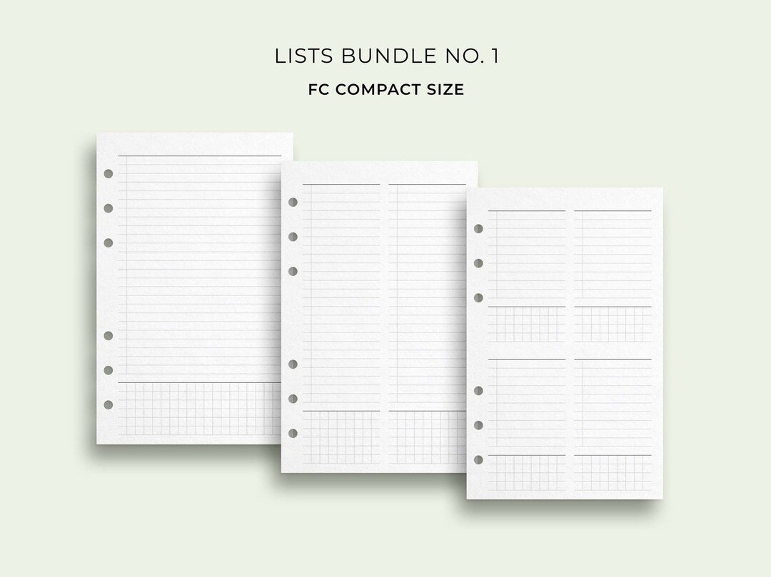 List Bundle No. 1, FC Compact Size Printable Checklist Template ...
