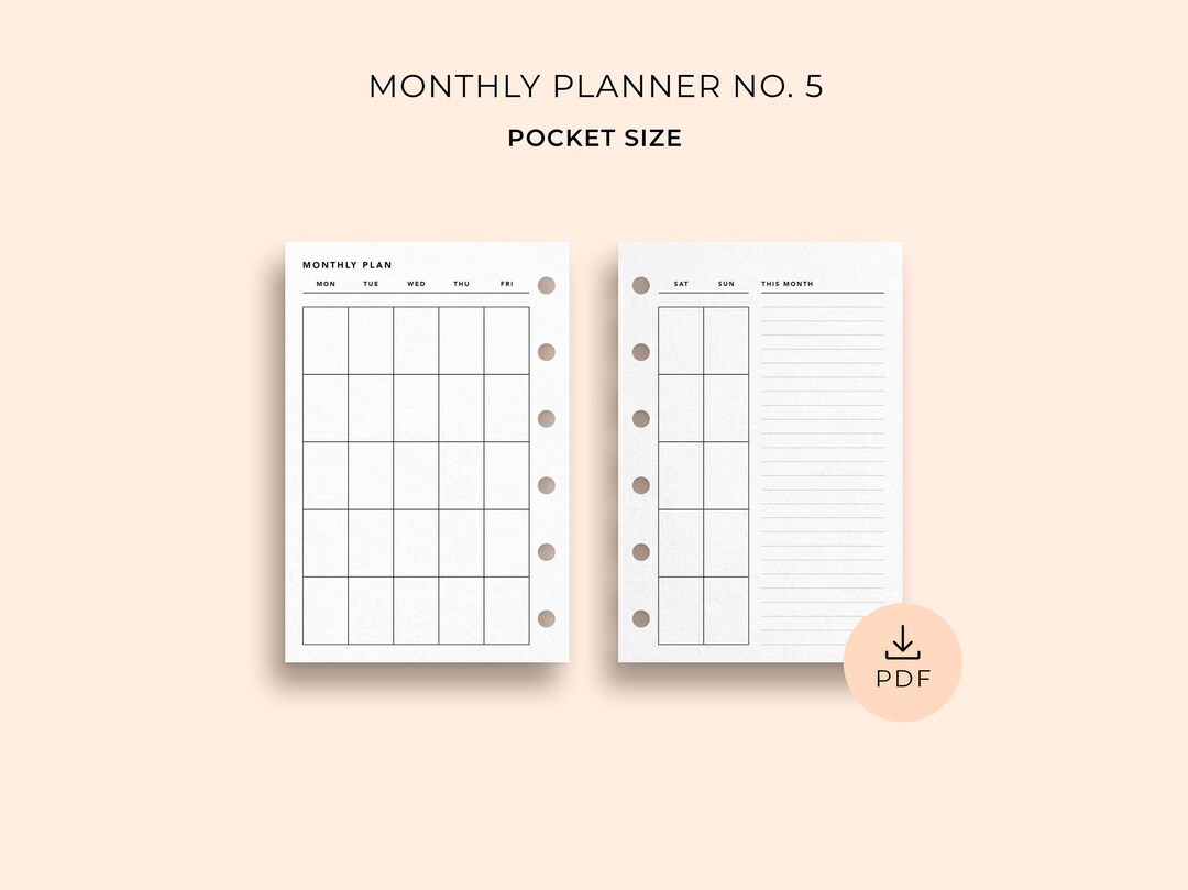 Monthly Planner No. 5, Pocket Size Printable Monthly Calendar, Month on ...