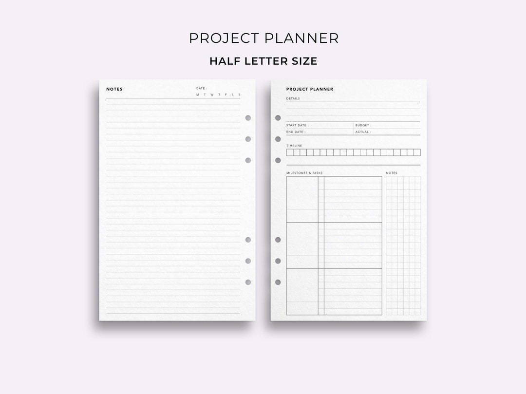 Project Planner Template, Half Letter Size Printable Project Management ...