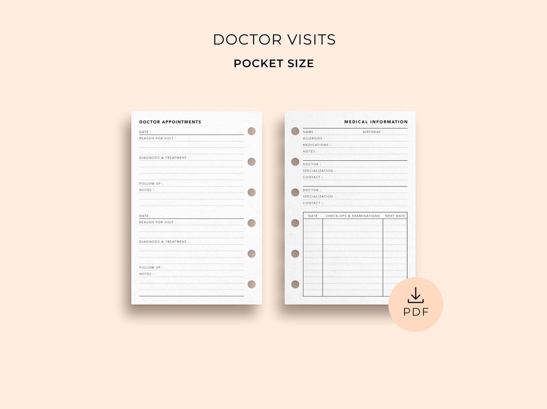 Doctor Appointment Tracker and Medical Planner, Pocket Size Printable ...