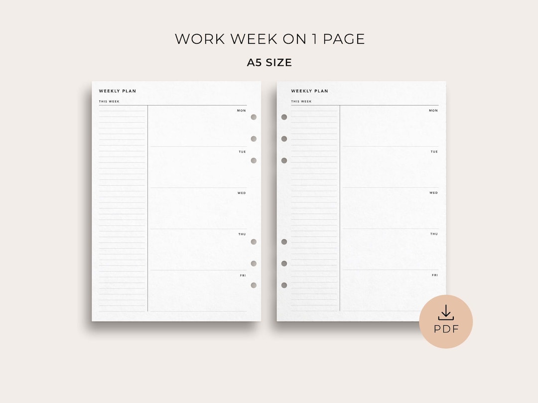 Weekly Planner for Work, A5 Size Printable Monday to Friday Weekly ...