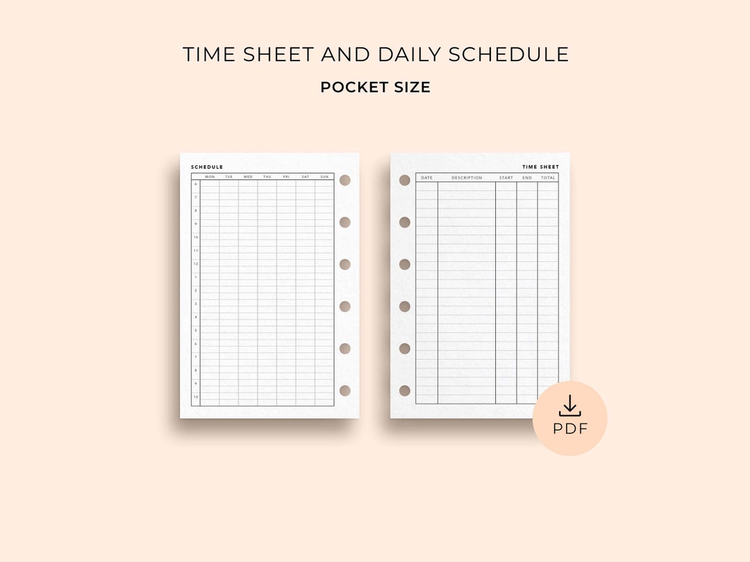 Time Sheet and Schedule, Pocket Size Printable Time Management Planner ...
