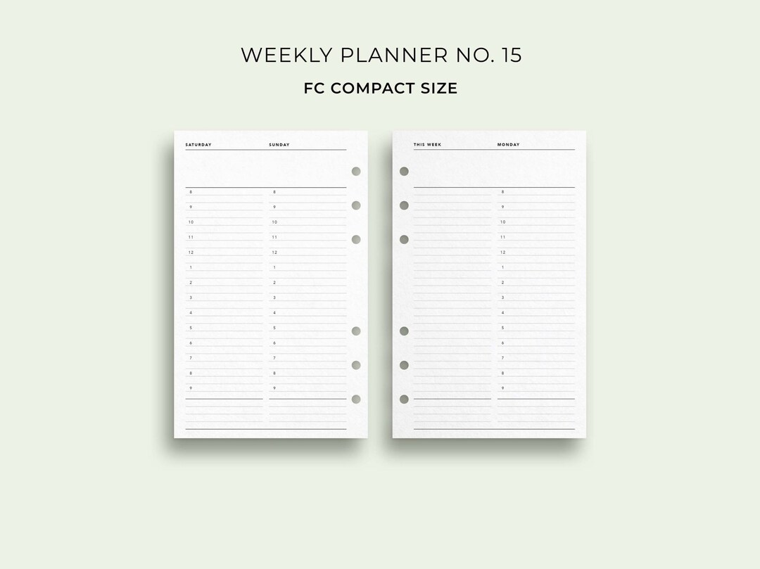 Weekly Planner No. 15, FC Compact Size Printable Weekly Agenda Template ...