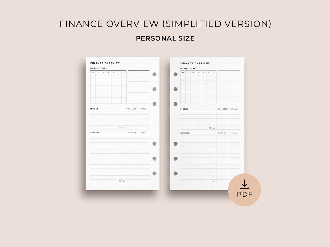 Finance Overview Simplified Version Personal Size Printable - Etsy
