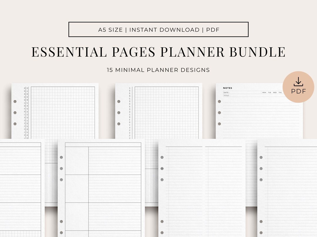 Essential Pages Planner Bundle, A5 Size Printable Checklist Template ...