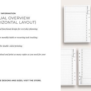 Annual Overview Horizontal Layout, Personal Size Printable Monthly ...
