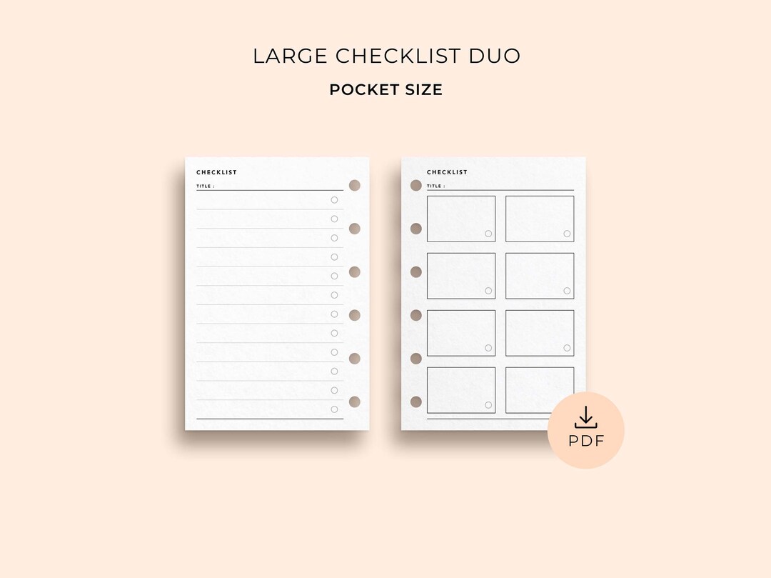 Large Checklist Duo, Pocket Size Printable Checklist Template, To-do ...