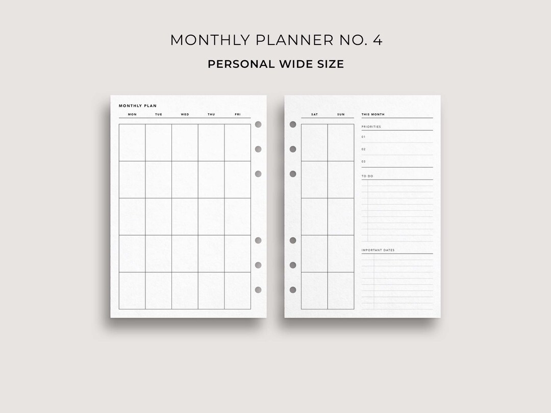 Monthly Planner No. 4 Personal Wide Size Printable Monthly - Etsy