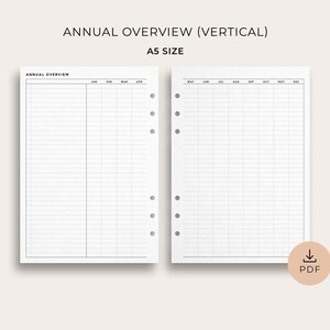Annual Overview Vertical Layout, A5 Size Printable Recurring Task ...