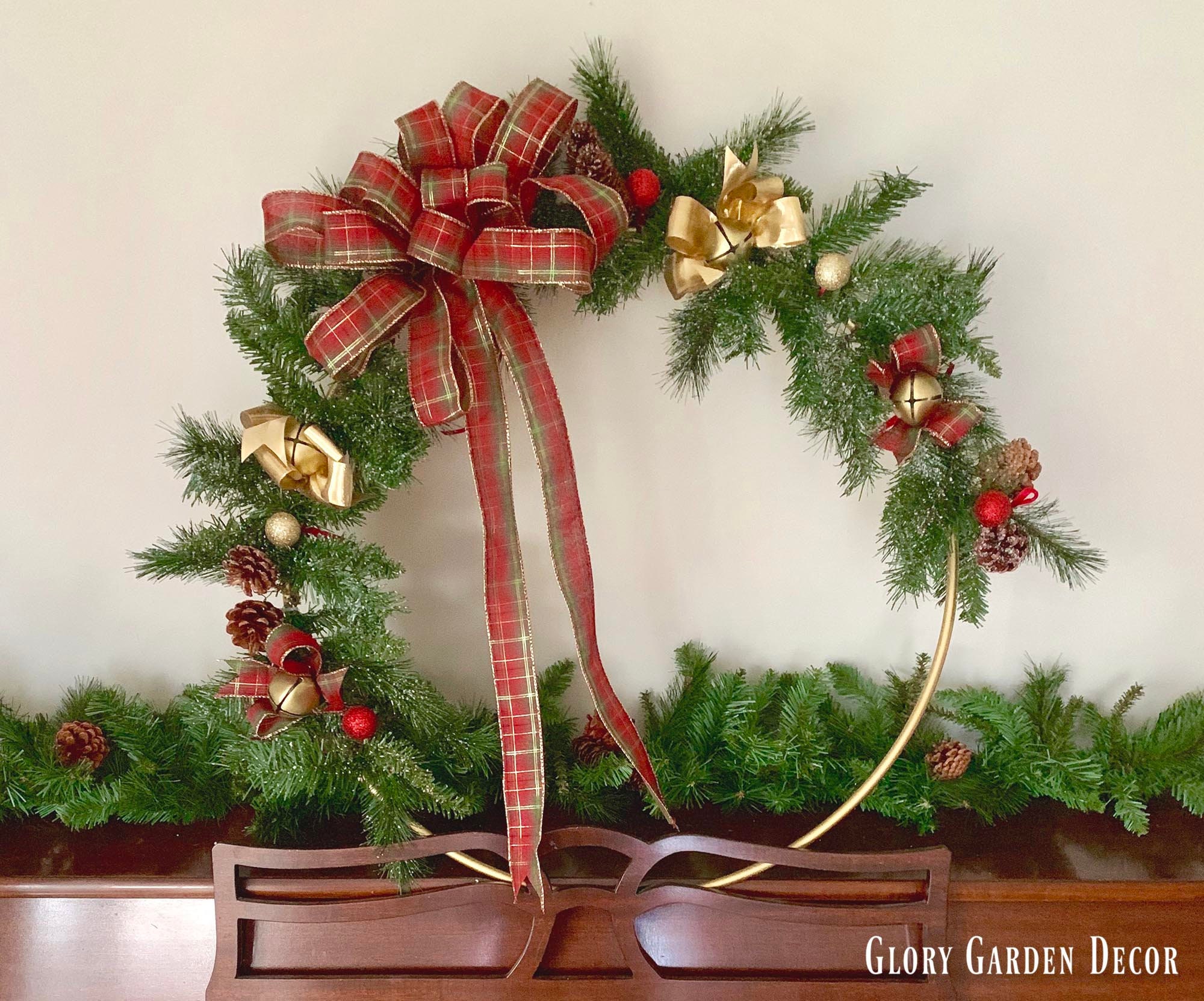 Rustic Evergreen Christmas Hoop Wreath Oversized Holiday | Etsy