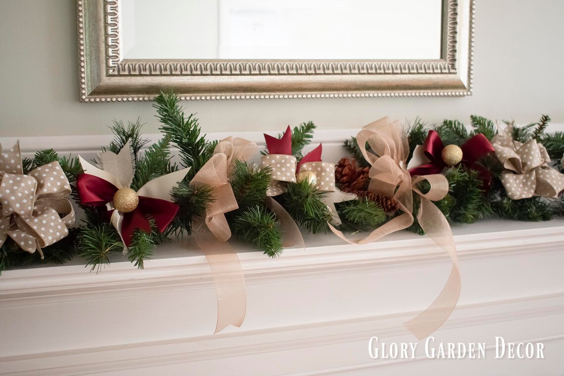 Rustic Vintage Farmhouse Garland Red and Gold Holiday Mantle | Etsy