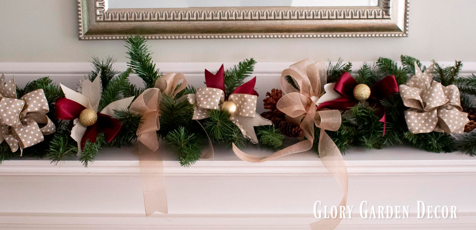 Rustic Vintage Farmhouse Garland Red and Gold Holiday Mantle | Etsy