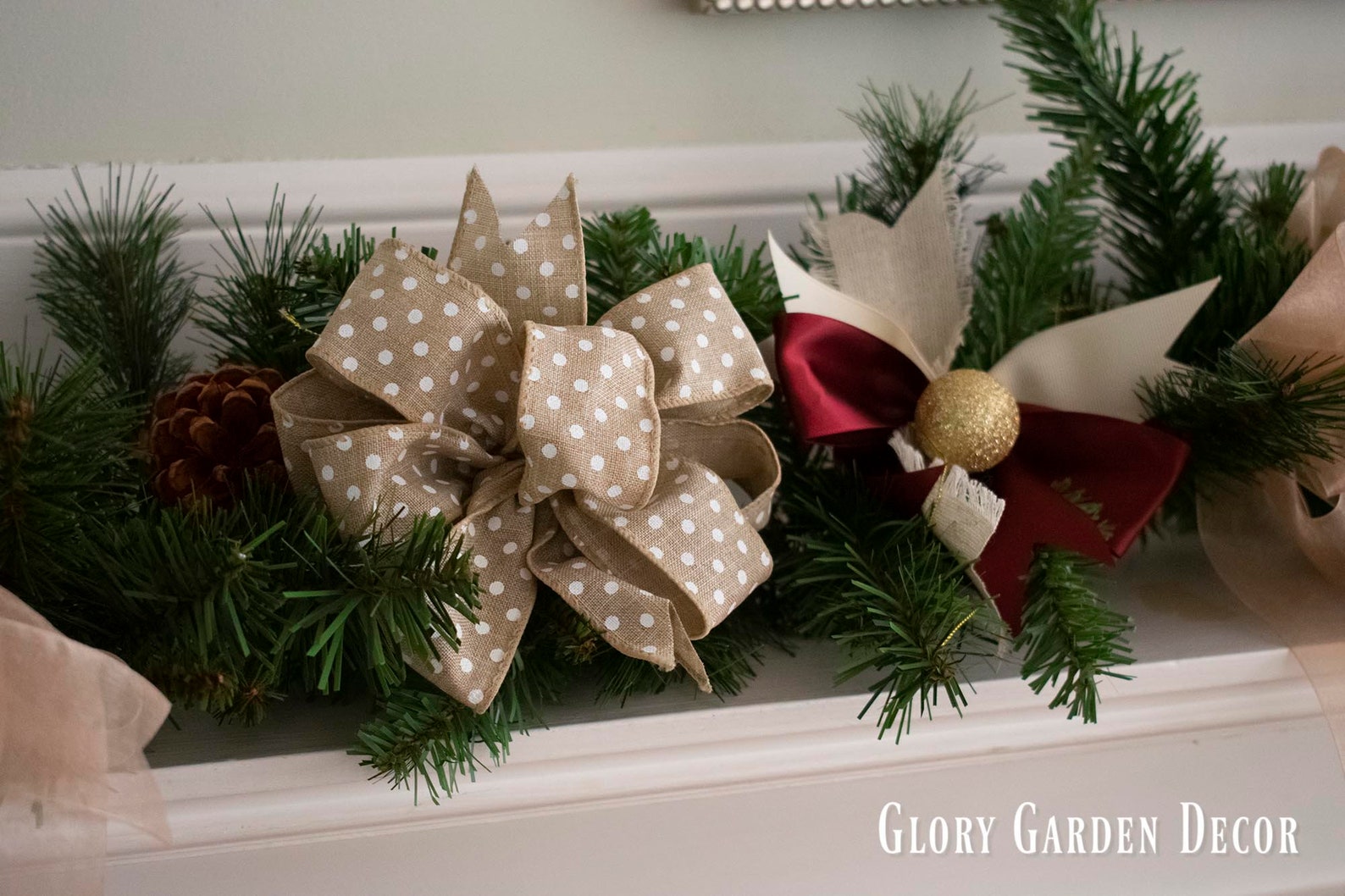 Rustic Vintage Farmhouse Garland, Red and Gold Holiday Mantle Greenery ...