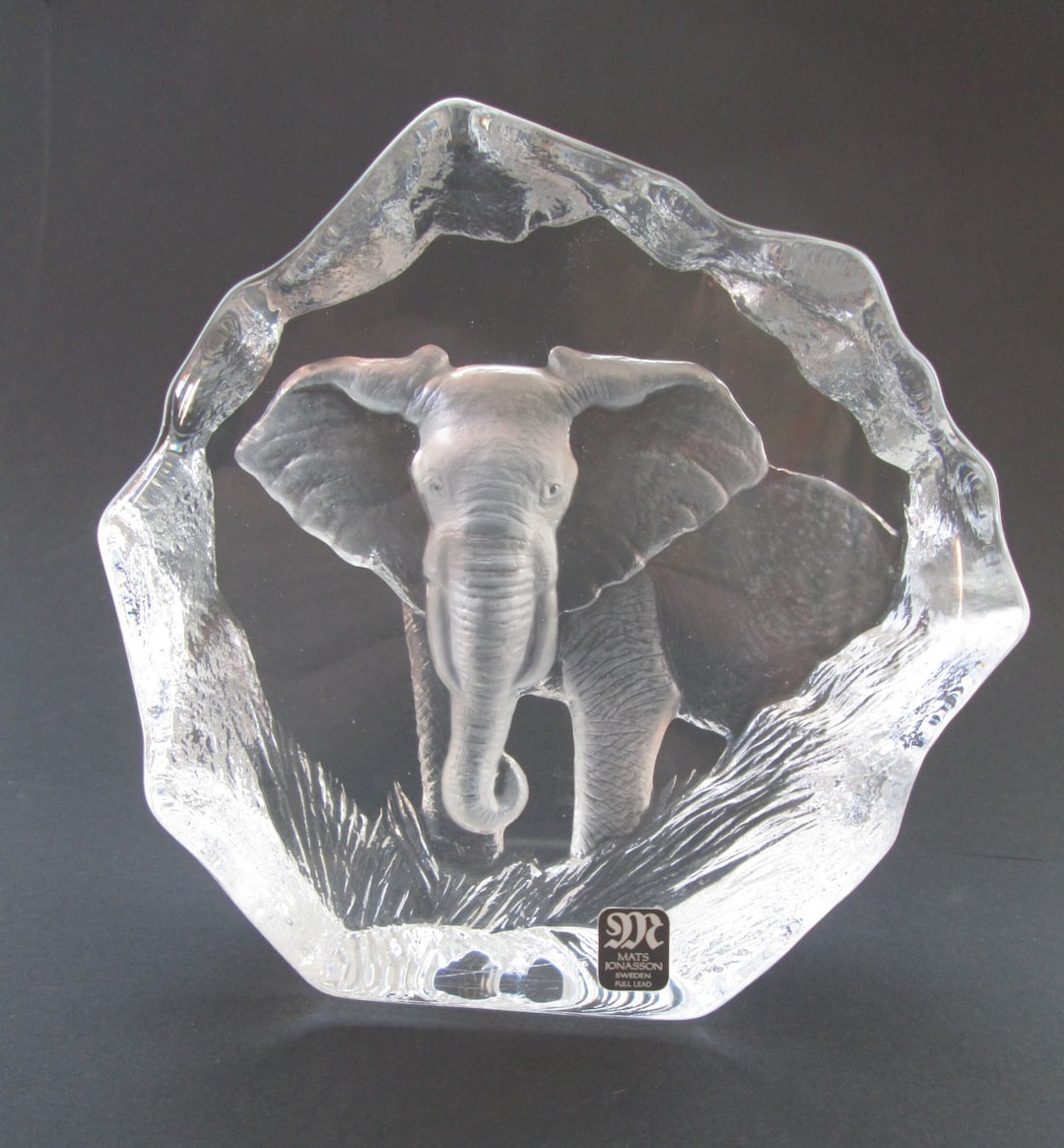 Large 1970s Handmade Crystal Glass Jumbo Elephant Paperweight, Relief ...