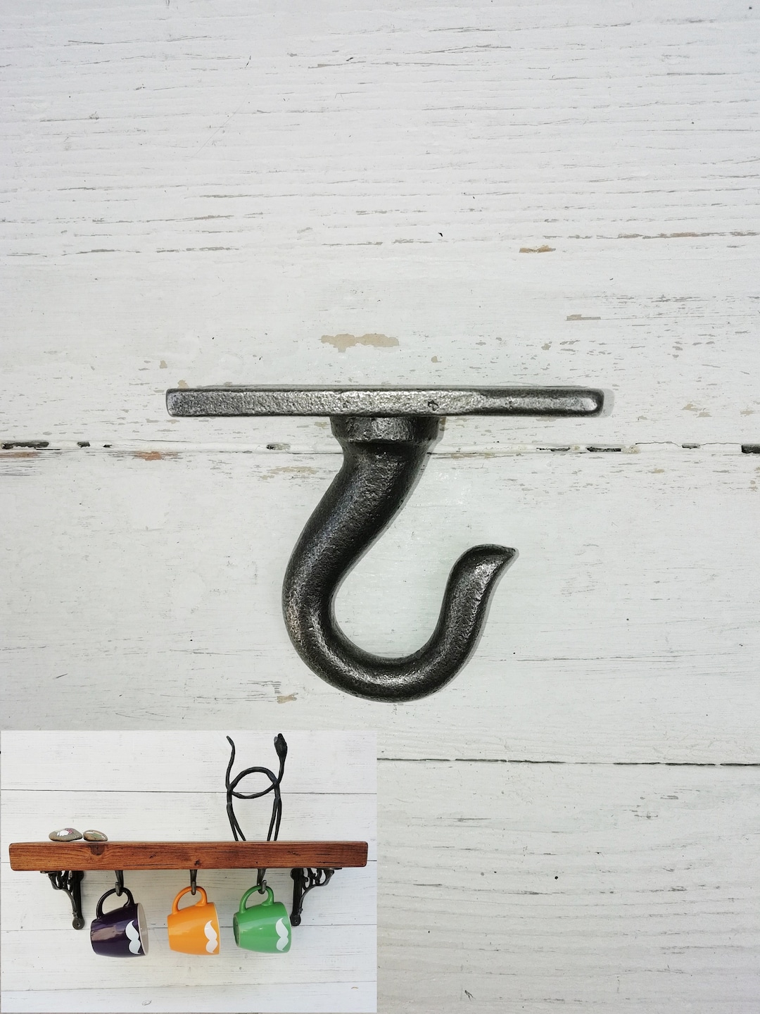 Cup Hooks, Utility Hooks, Mug Hooks, Coat Hanger Shelf Cast Antique ...