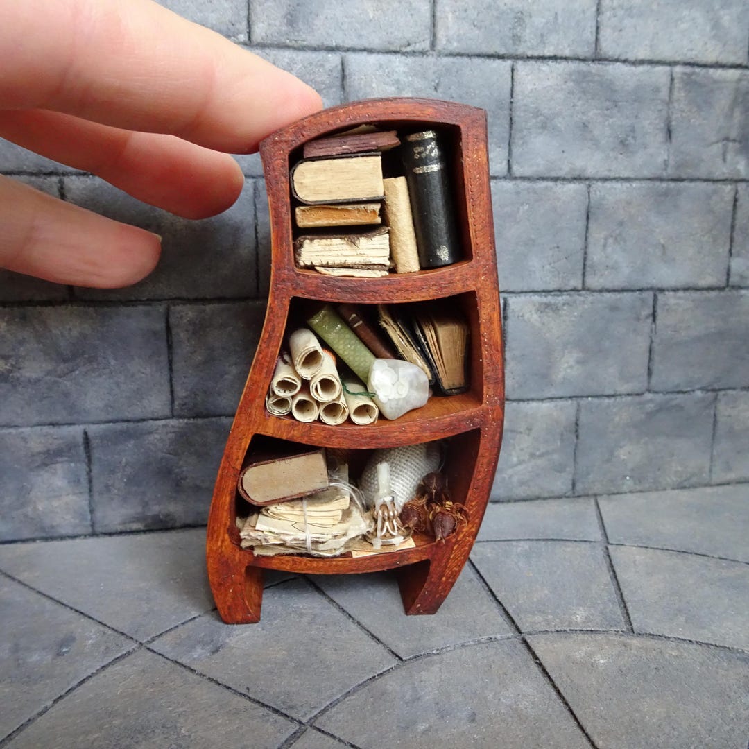 Miniature Wizard Bookshelf With Props, 1:12 Scale Alchemist Cabinet ...