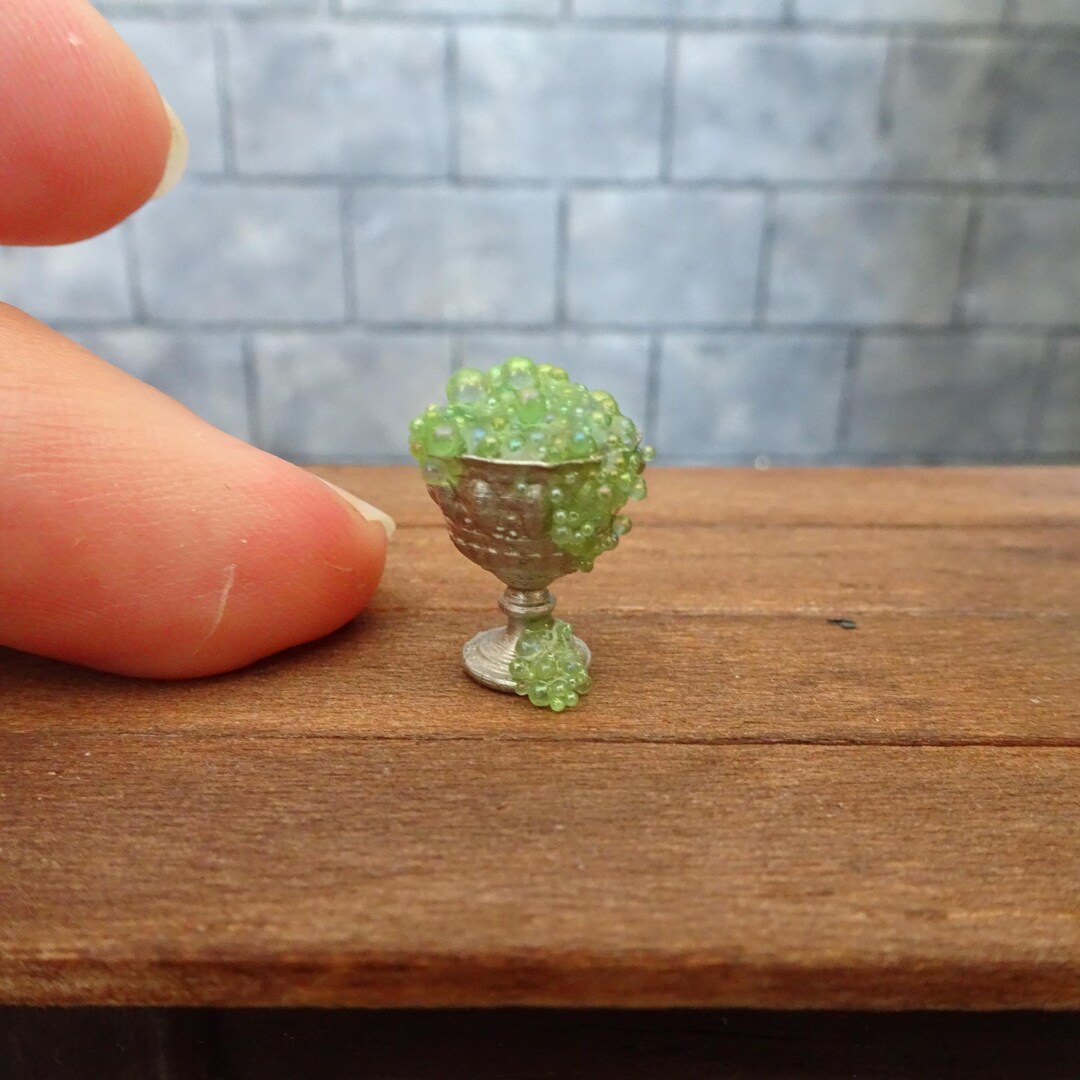 Miniature Goblet With Green Bubbling Poison, Plastic Silvered Gothic ...