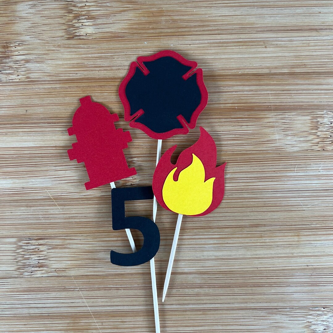 Cupcake Toppers, Fire Cupcake Topper, Fire Theme Birthday, Fire Fighter ...