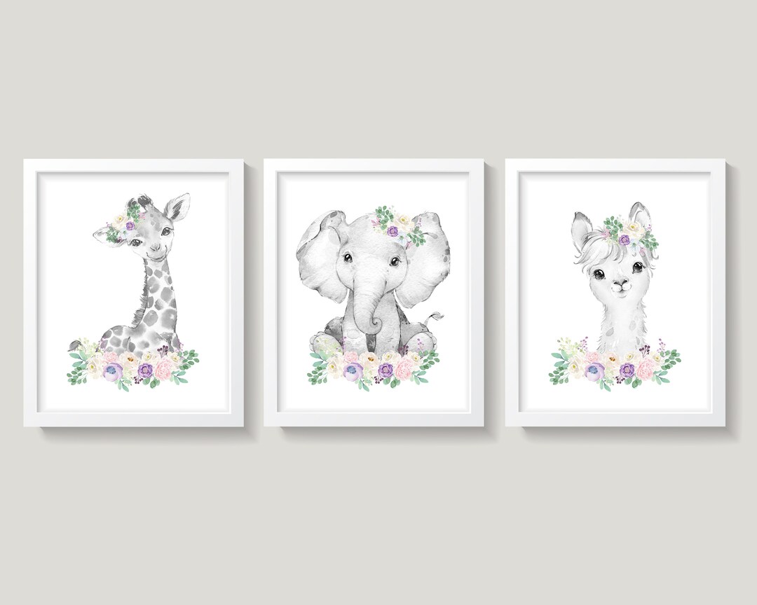 Boho Safari Animals Nursery Wall Decor, Elephant Giraffe Llama Art ...