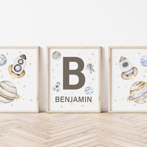 Outer Space Nursery Wall Decor, Space Rockets Art, Planets Astronauts ...