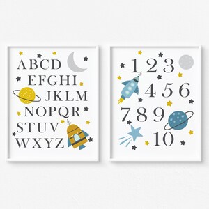 Outer Space Wall Decor, Alphabet Letters and Numbers Art, Boy Space ...