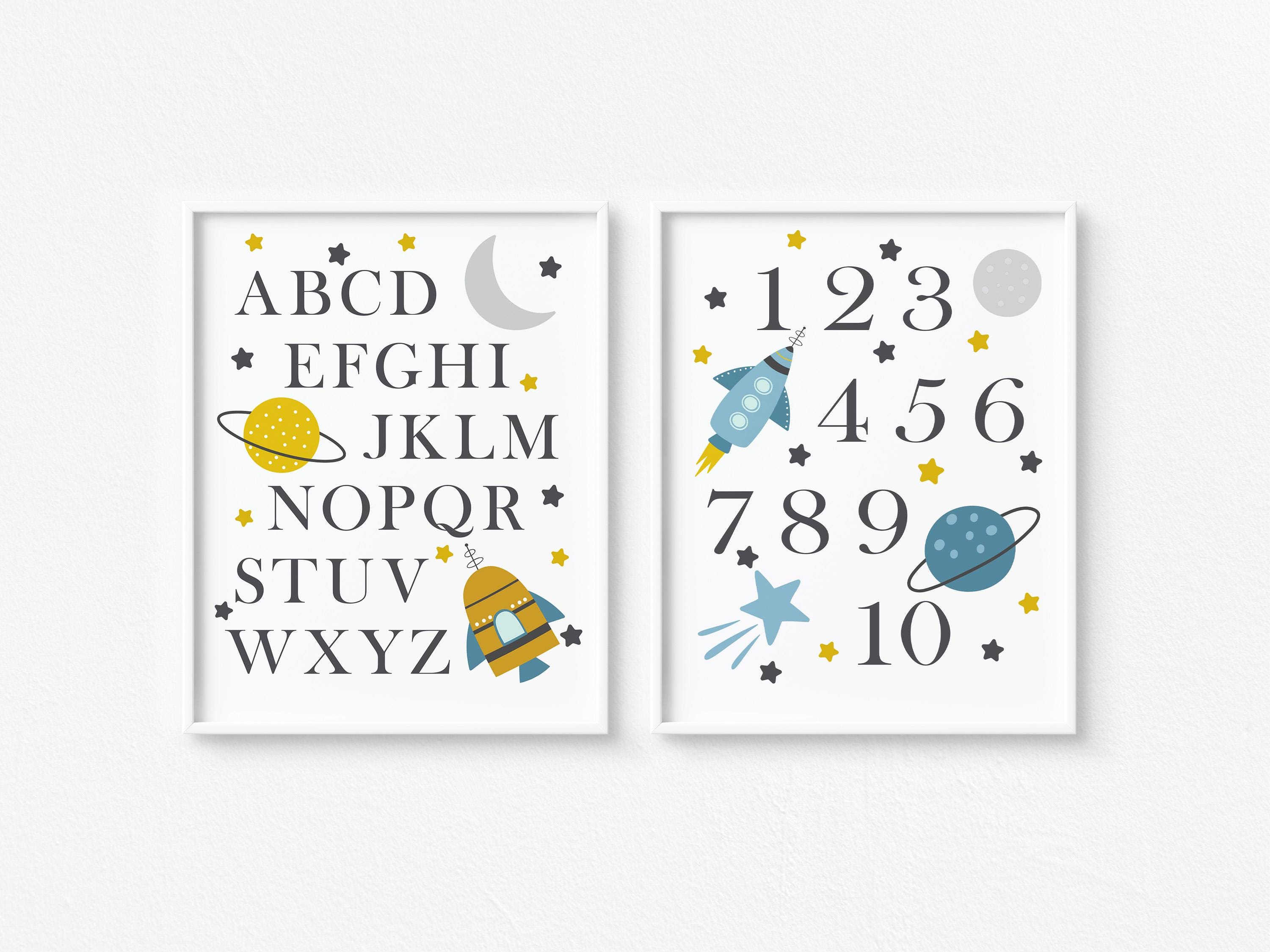 Outer Space Wall Decor, Alphabet Letters and Numbers Art, Boy Space ...