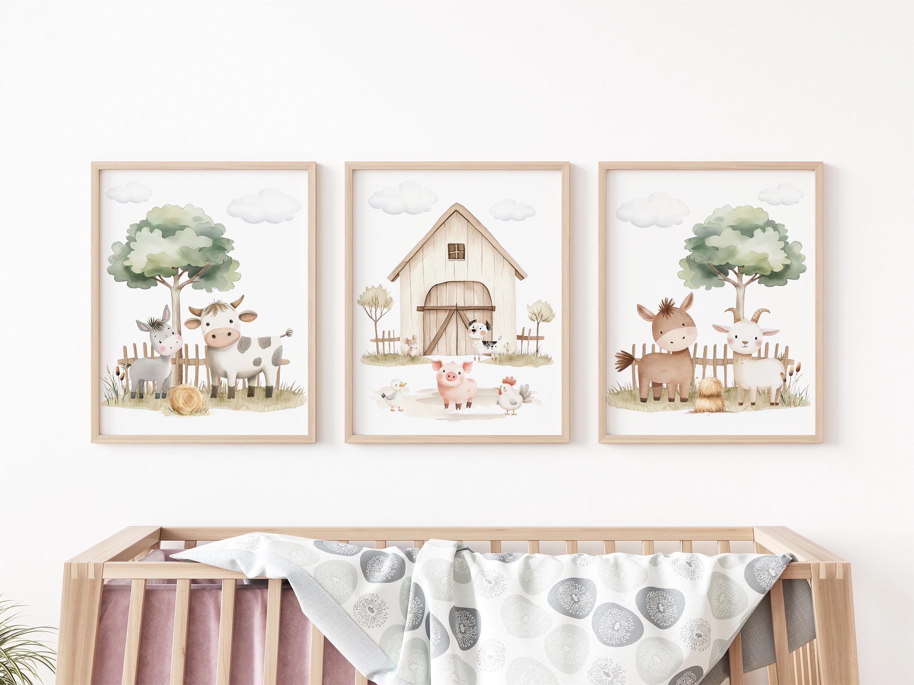 Farm Animals Nursery Wall Decor, Barnyard Nursery Art, Cow Nursery Art ...