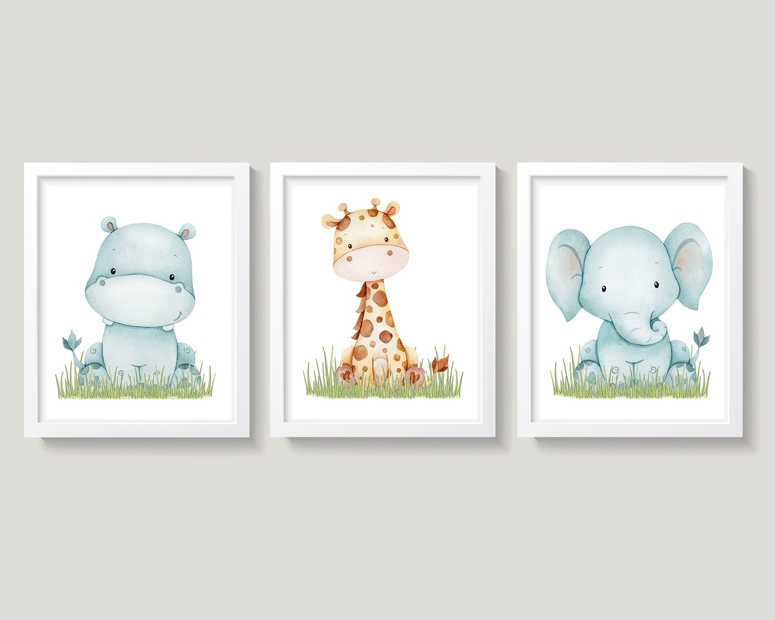 Baby Animals Nursery Wall Decor, Baby Boy Nursery, Giraffe Hippo ...