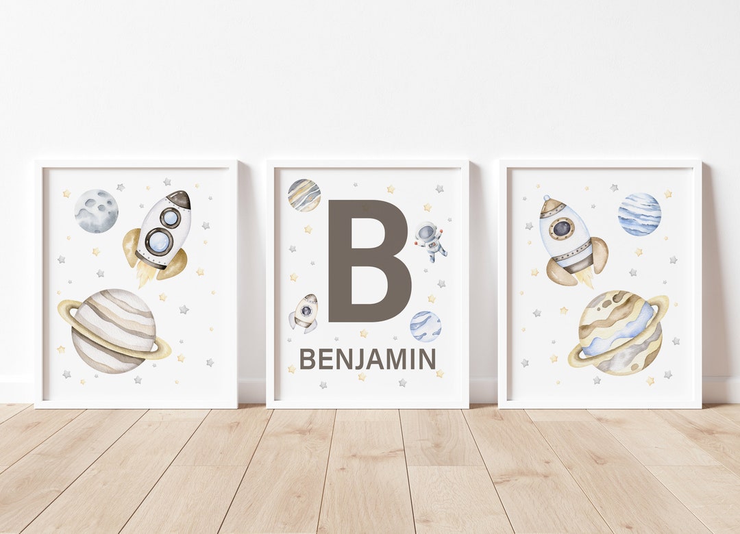 Outer Space Nursery Wall Decor, Space Rockets Art, Planets Astronauts ...