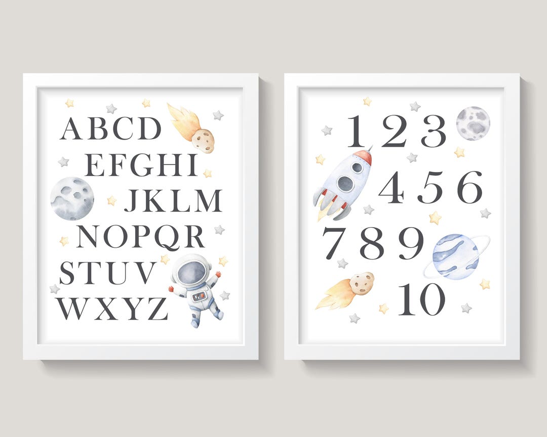 Outer Space Wall Decor, Alphabet Letters and Numbers Art, Boy Space ...