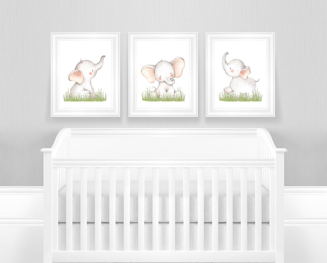 Baby Elephants Nursery Wall Decor, Gender Neutral Nursery, Elephants ...
