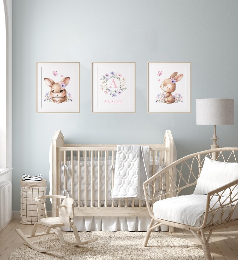 Bunny Nursery Wall Decor, Bunny Rabbit Nursery Art, Girl Nursery Decor ...