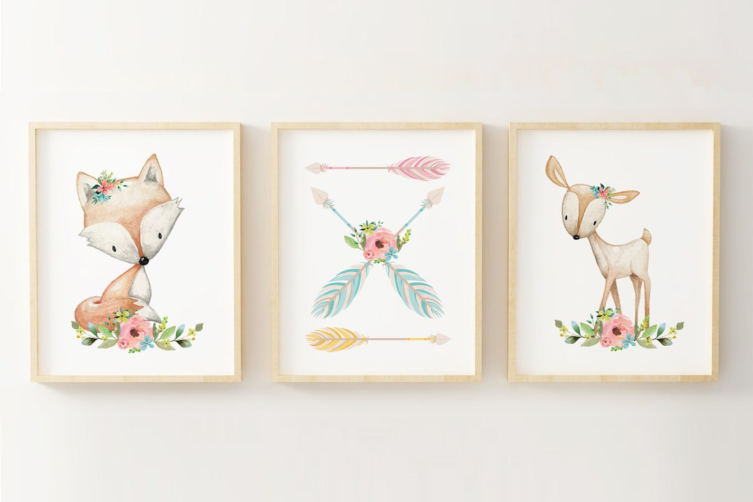 Boho Woodland Animal Nursery Wall Art, Forest Animals Wall Decor ...