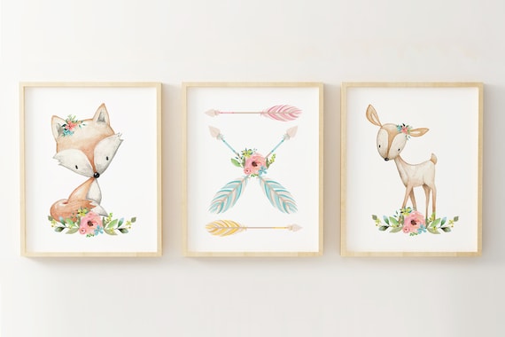 Boho Woodland Animal Nursery Wall Art Forest Animals Wall | Etsy