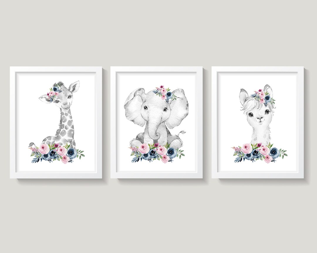 Boho Safari Animals Nursery Wall Decor, Baby Girl Nursery Decor ...