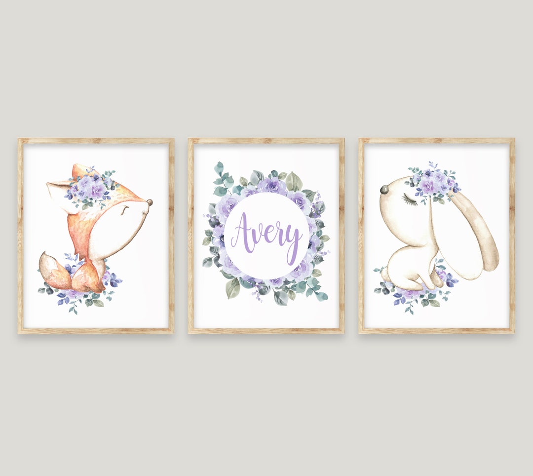 Boho Woodland Animals Nursery Wall Decor, Fox Wall Art, Bunny Wall Art ...
