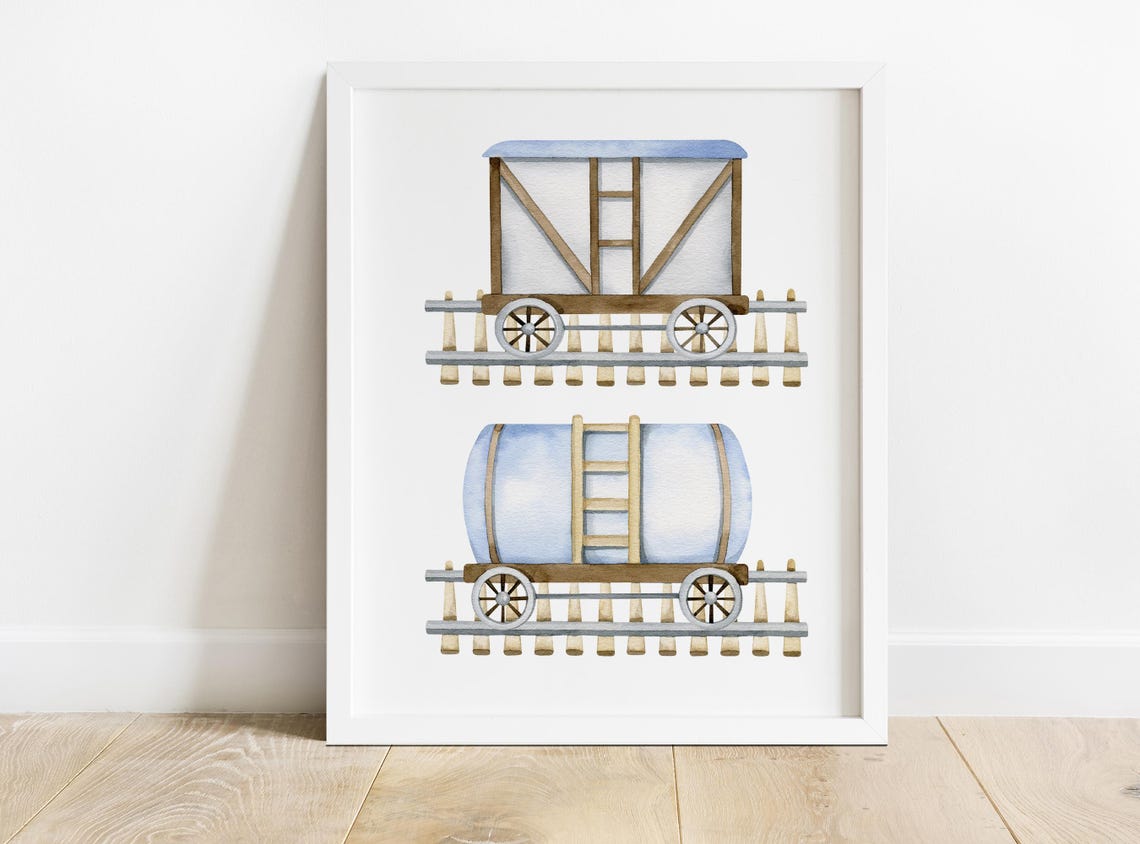 Trains Nursery Wall Decor, Vintage Train Nursery Art, Baby Boy Nursery ...