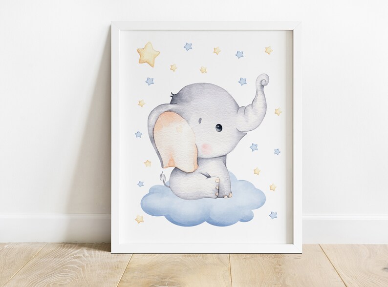 Elephant Nursery Wall Decor Elephant Art Prints Moon and - Etsy