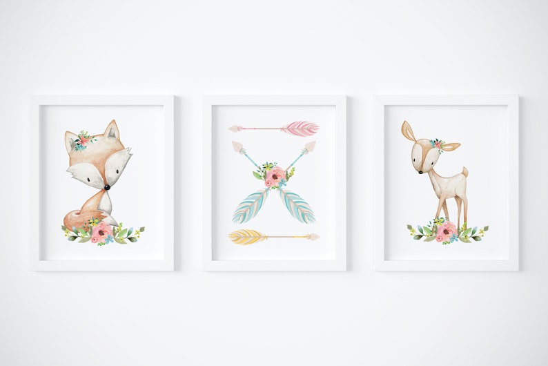 Boho Woodland Animal Nursery Wall Art Forest Animals Wall | Etsy