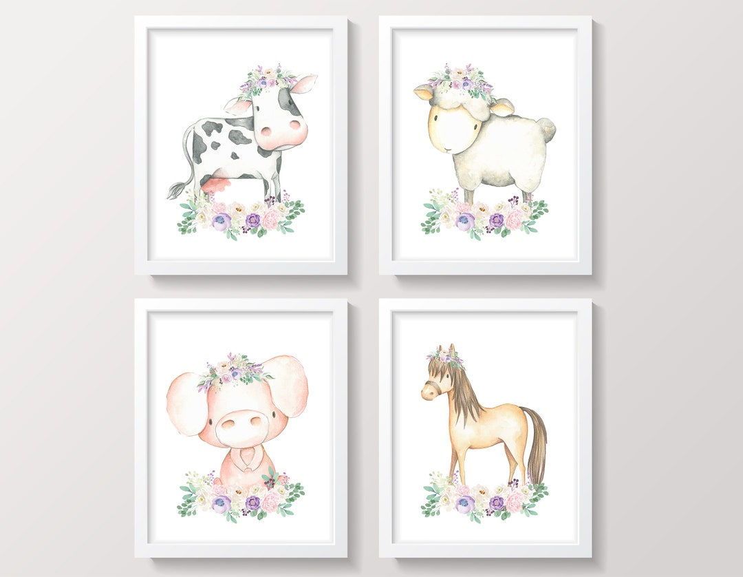 Boho Farm Animals Nursery Wall Decor, Cow Pig Horse Sheep Farm Animals ...