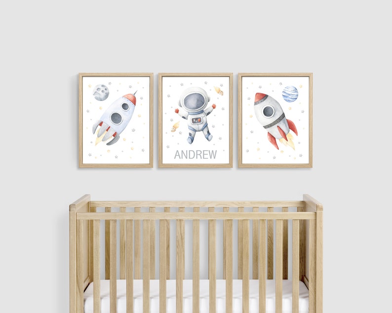 Outer Space Boy's Room Decor, Space Rockets Nursery Art, Outer Space ...