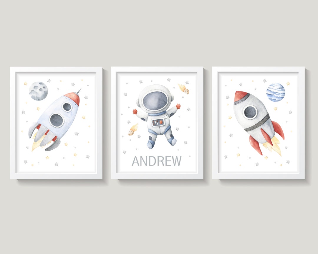 Outer Space Boy's Room Decor, Space Rockets Nursery Art, Outer Space ...